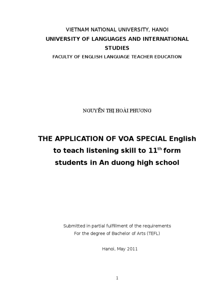 The Application of Voa Special English To Teach Listening Skill For ...