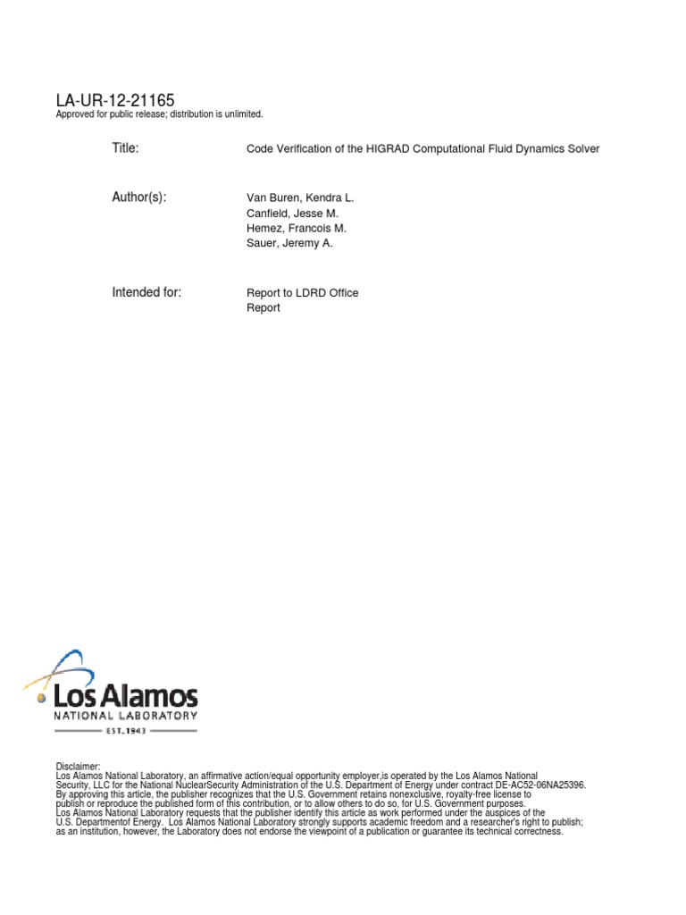 Code Verification Of The Higrad Computational Fluid Dynamics Solver Pdf Numerical Analysis