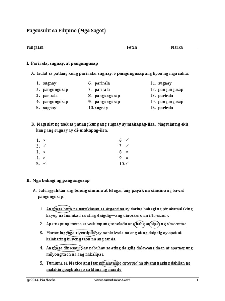 Unang Buwanang Pagsusulit Sa Filipino 6 Mga Sagot2 | PDF