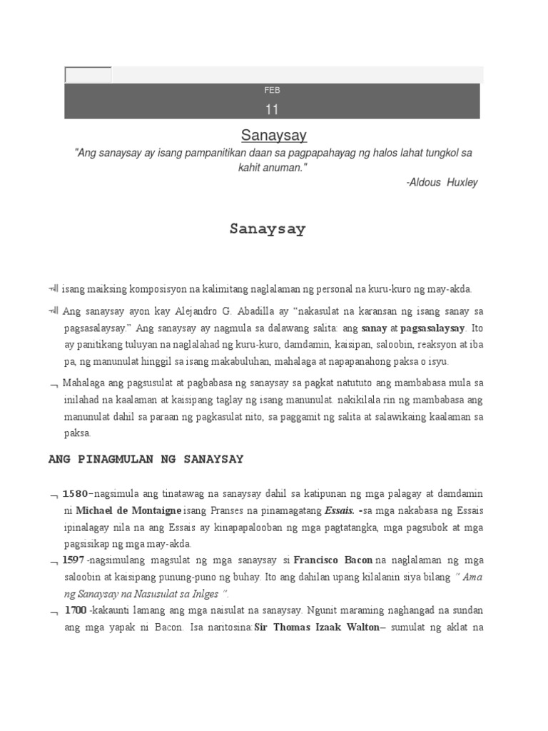 Sanaysay In English