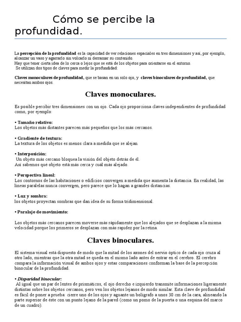 Cómo Se Percibe La Profundidad | Percepción visual | Percepción