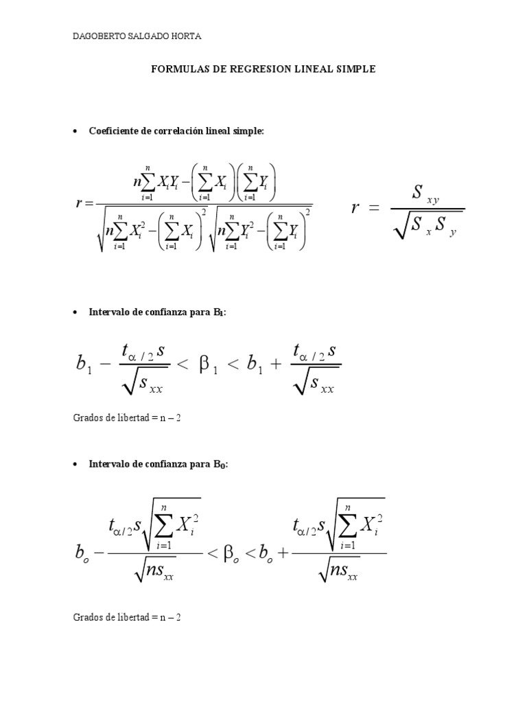 Fórmulas De Regresión Lineal Simple Pdf Ciencia Y Matemáticas 8589