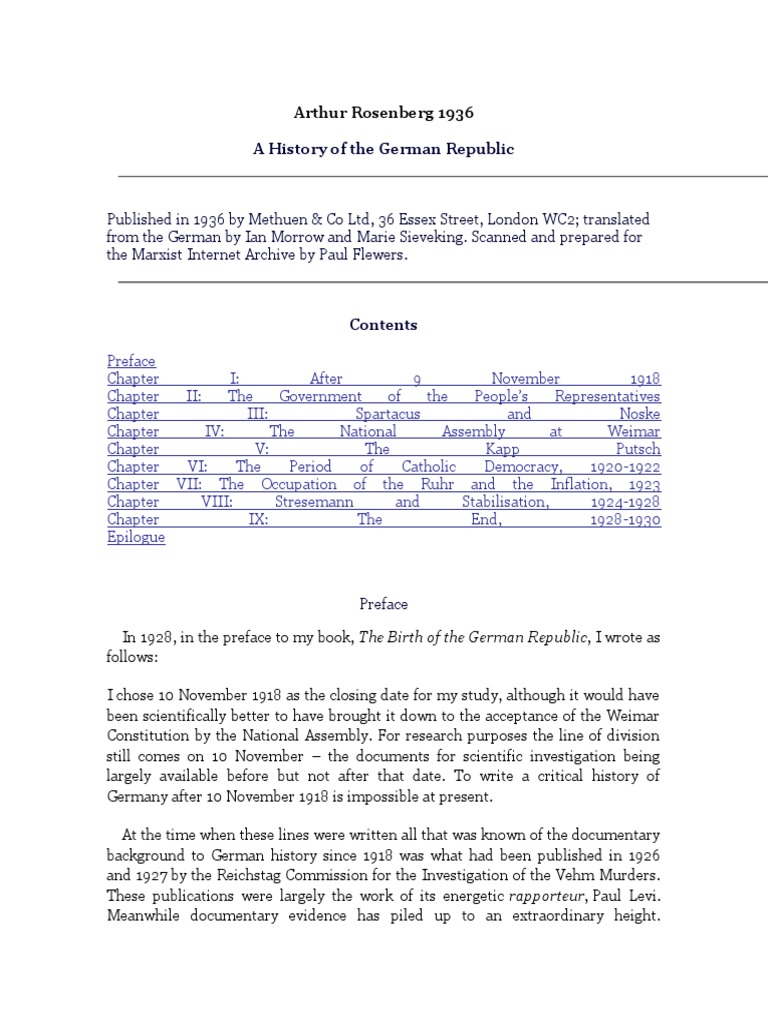 A History of The German Republic (Arthur Rosenberg, 1936) | PDF ...