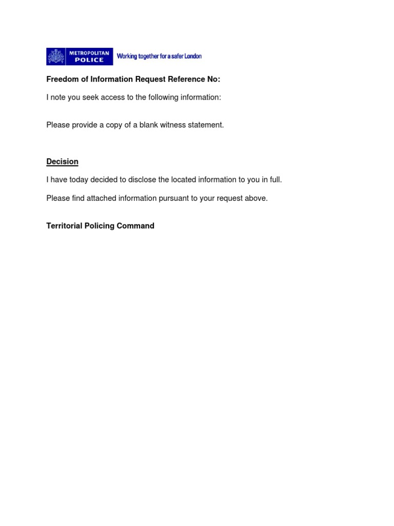 Blank Copy of Police WITNESS STATEMENT Statement | PDF | Witness ...
