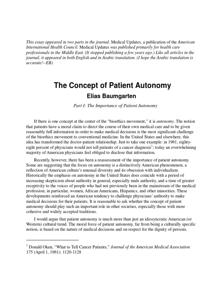 Autonomy | Autonomy | Medical Ethics