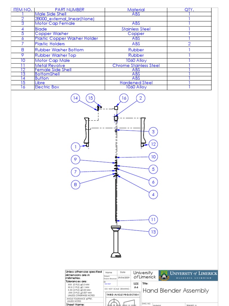 Hand Blender Assembly Drawings | PDF | Engineering Tolerance | Building ...