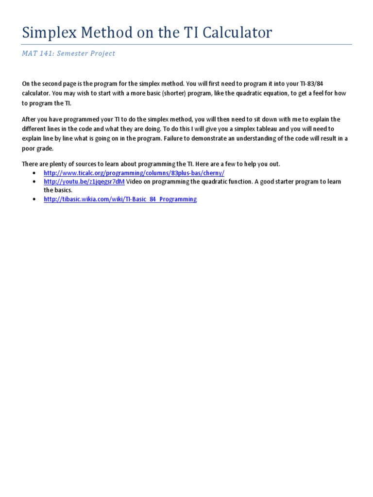 Simplex Method Programming Guide | PDF