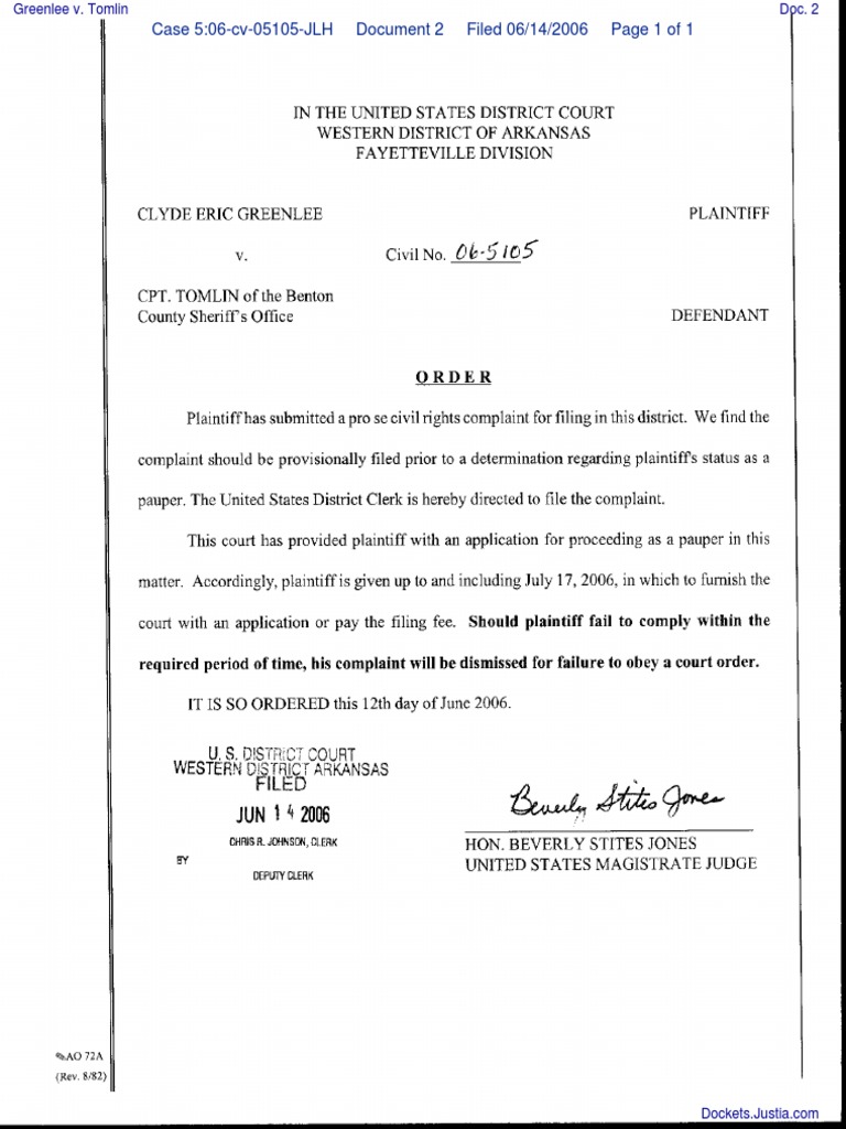 Tomlin Order in Greenlee v. Tomlin | PDF | Legal Disputes | Complaint
