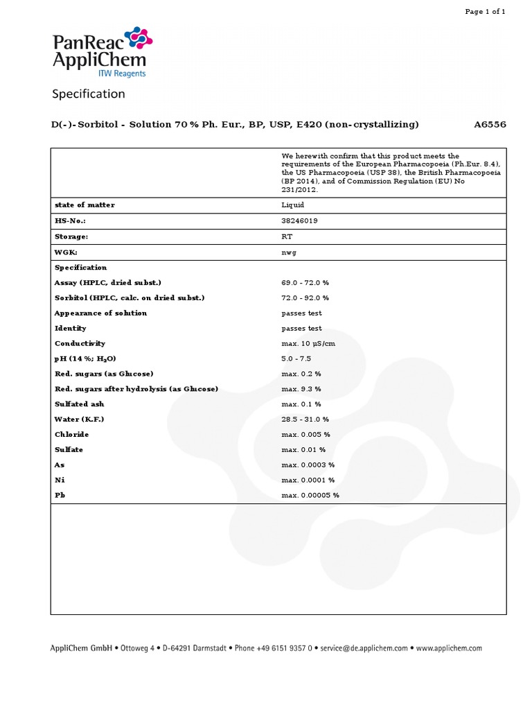 D-Sorbitol 70% Solution Specs | PDF