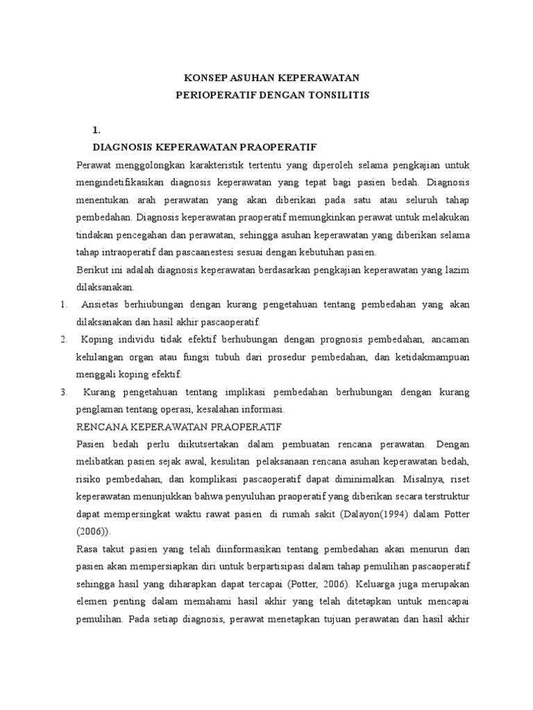 Askep Perioperatif Tonsilitis | PDF | Pengembangan Diri | Kesehatan Holistik