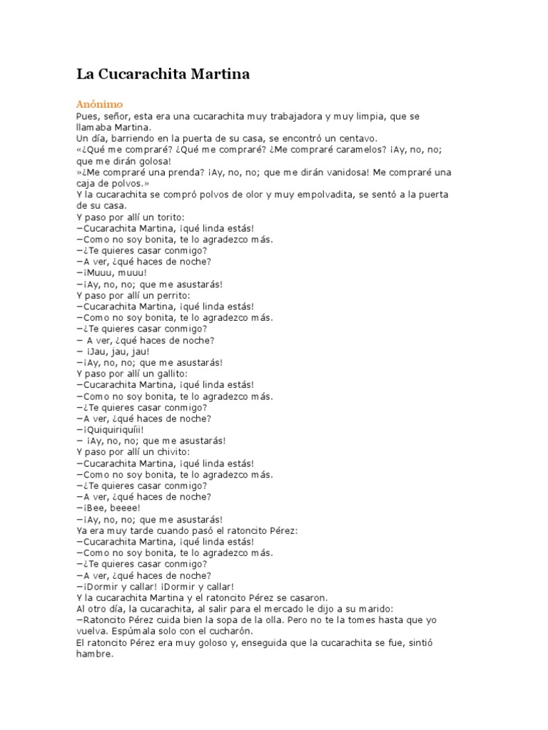 La Cucarachita Martina | PDF | Hogar, jardinería y bricolaje | Arte