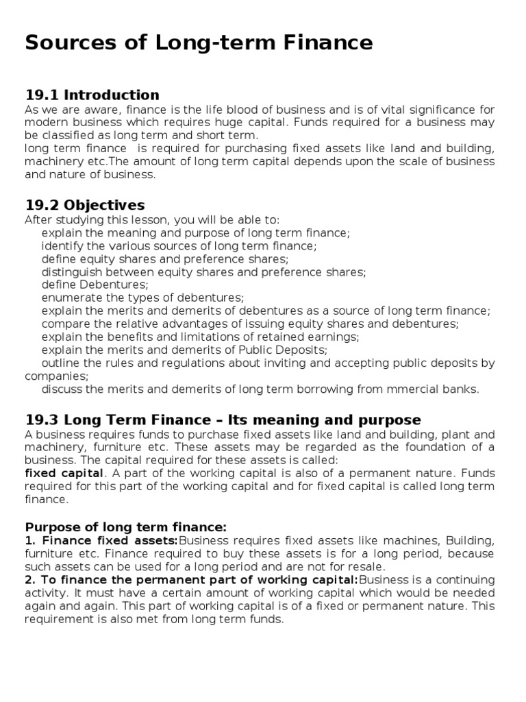 Sources of Long Term Finance | PDF
