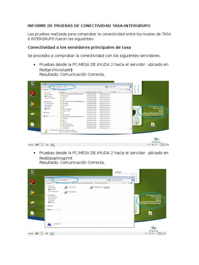 Informe de Pruebas de Conectividad Tasa | PDF | Arquitectura de internet | Protocolos de internet