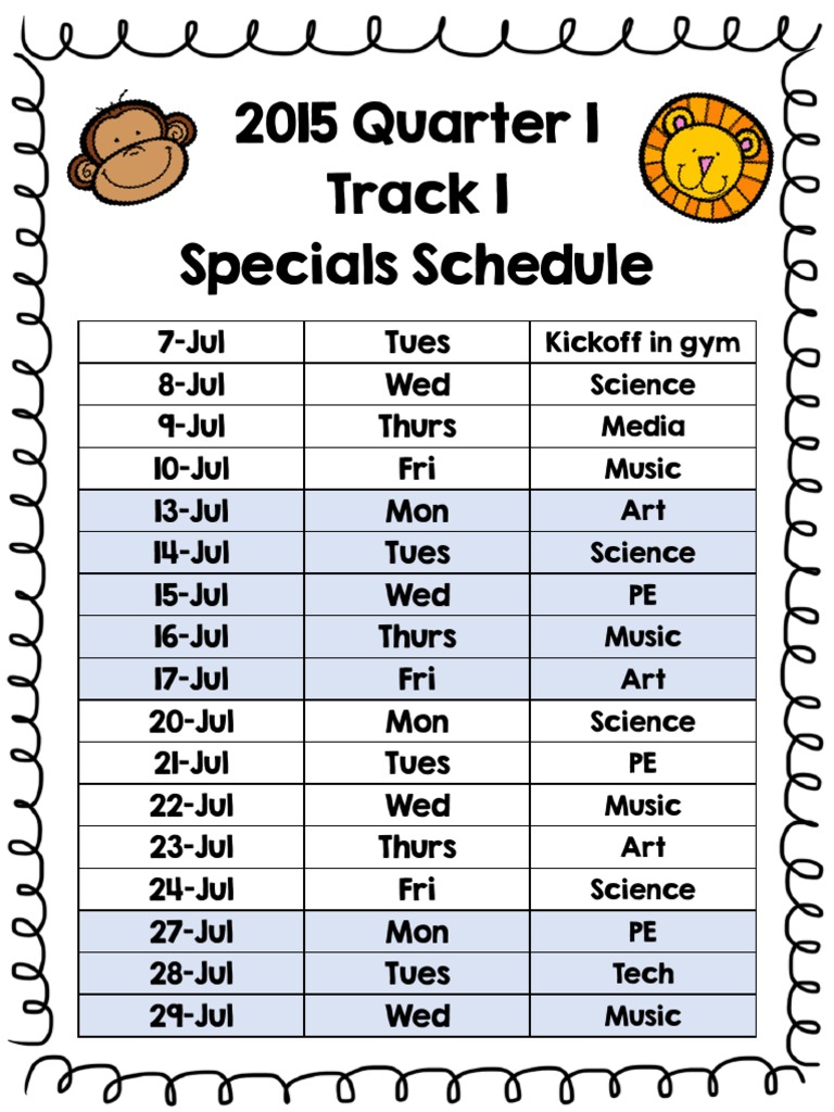 2015 Q1 Specials Schedule Overview | PDF