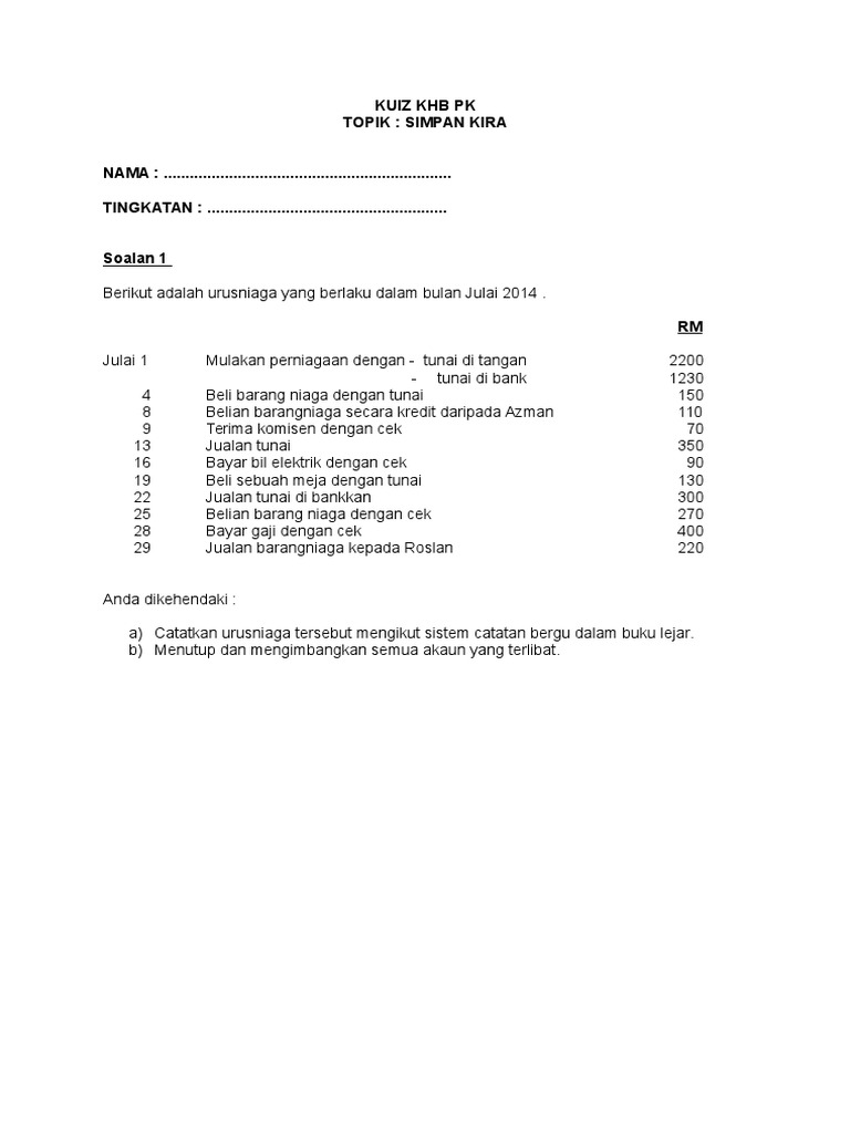 Latihan Simpan Kira - Lejar | PDF