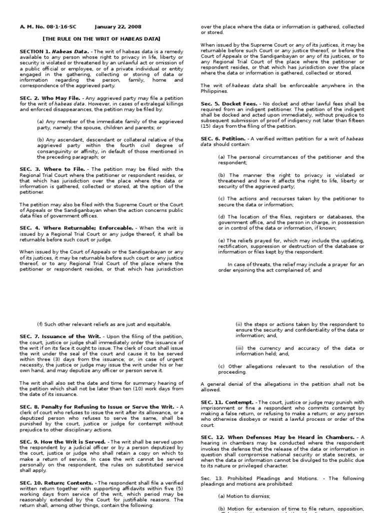 Writ of Habeas Data | Habeas Corpus | Judgment (Law)