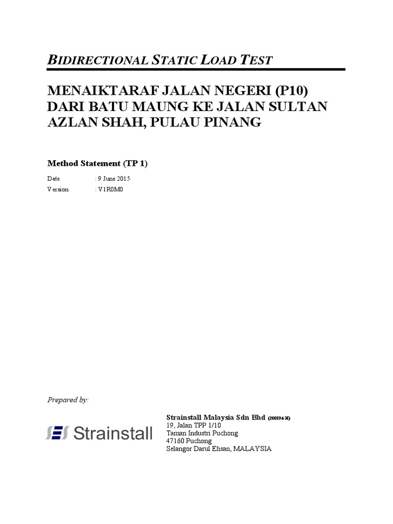 BDSLT Method Statement - BT Maung PDF | PDF | Deep Foundation | Calibration
