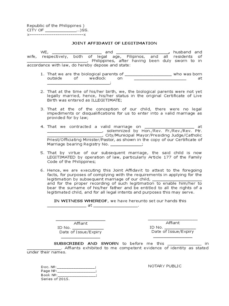 Sample Joint Affidavit of Legitimation | PDF | Finance & Money Management | Law
