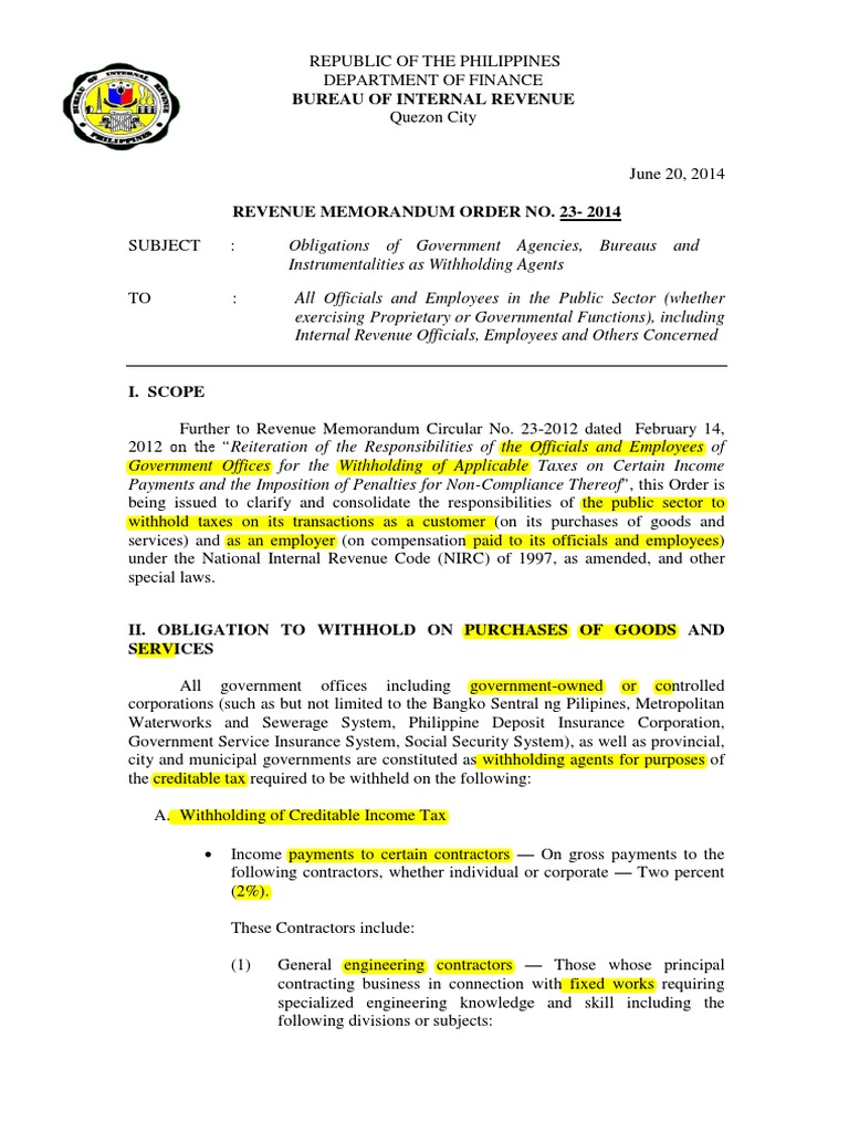 RMO 23-2014 Full text.pdf | Withholding Tax | Employee Benefits
