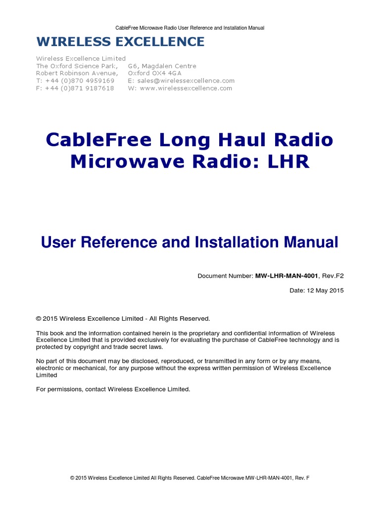 CableFree LHR - Long Haul Radio Manual 4001 Rev F2 | PDF | Modulation ...