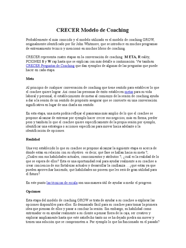 CRECER Modelo de Coaching | PDF | Motivación | Motivacional