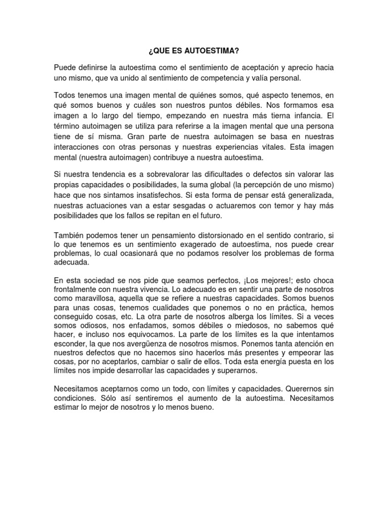 Que Es El Autoestima PDF | PDF | Autoestima | Certeza