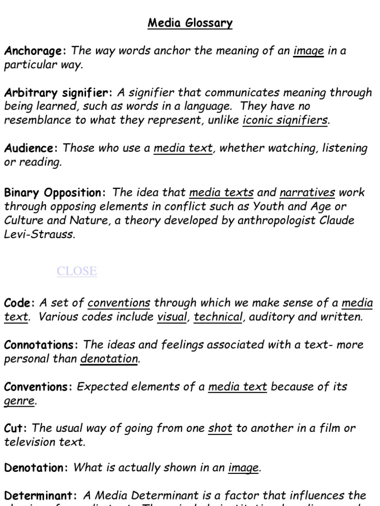 Media Terminology Glossary | Representation (Arts) | Genre