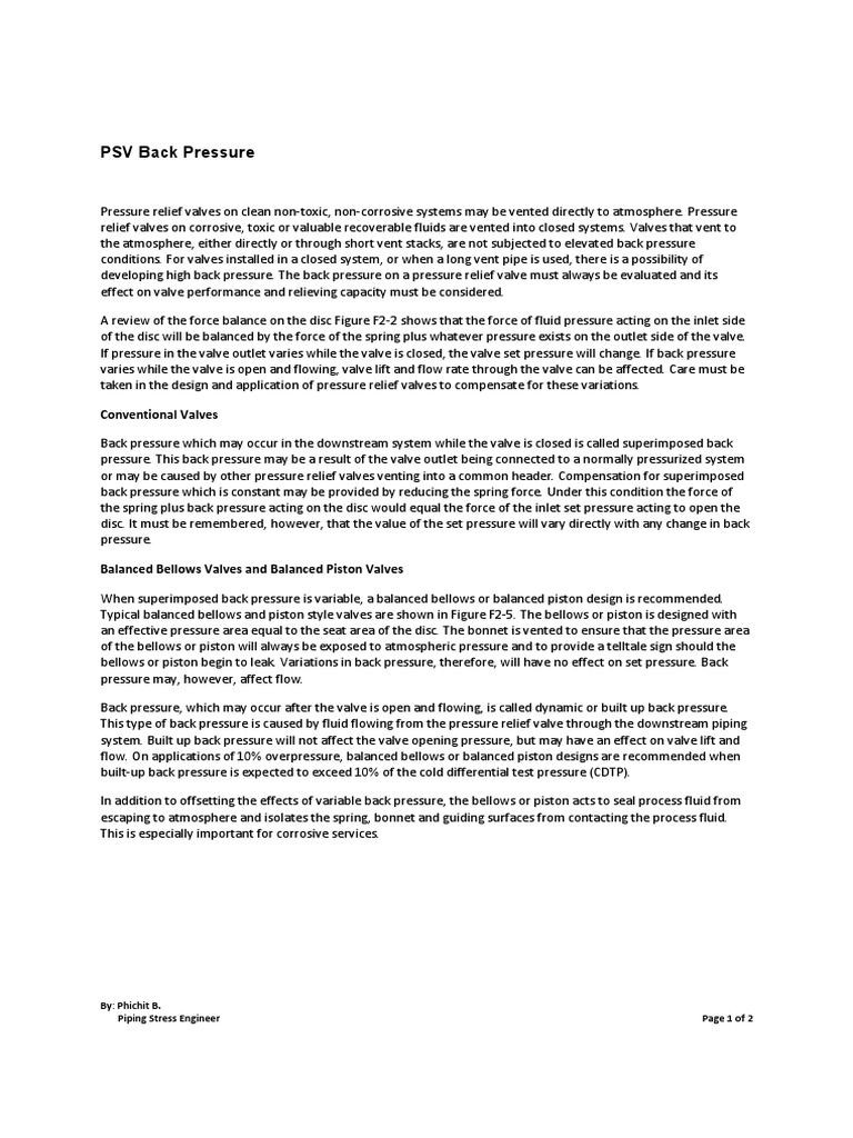 PSV Back Pressure | PDF | Valve | Pressure
