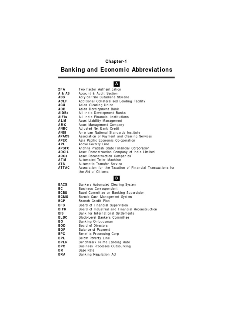 Banking and Economics Abbreviations | PDF | Credit (Finance ...