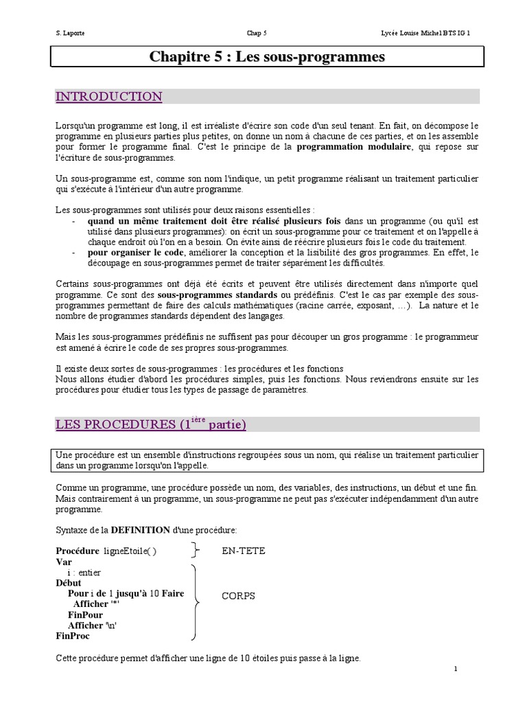 Fonctions Et Procedure PDF | PDF | Programme informatique | Programmation