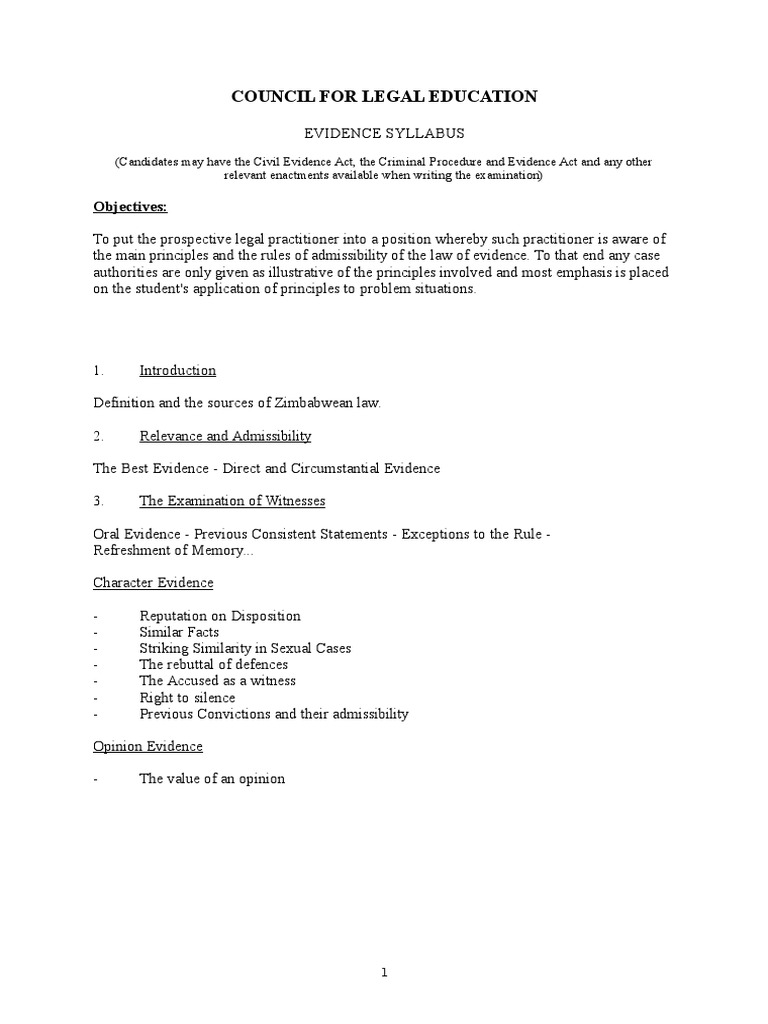 CLE Syllabus For Evidence | PDF | Hearsay | Evidence (Law)