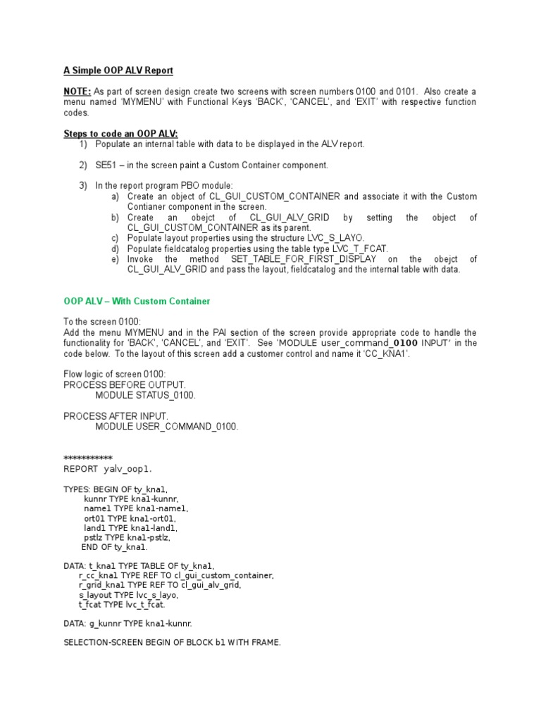A Simple OOP ALV Report | PDF | Object (Computer Science) | Object Oriented Programming