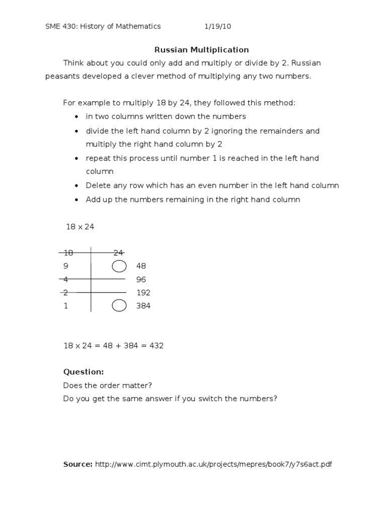 Russian Multiplication | PDF