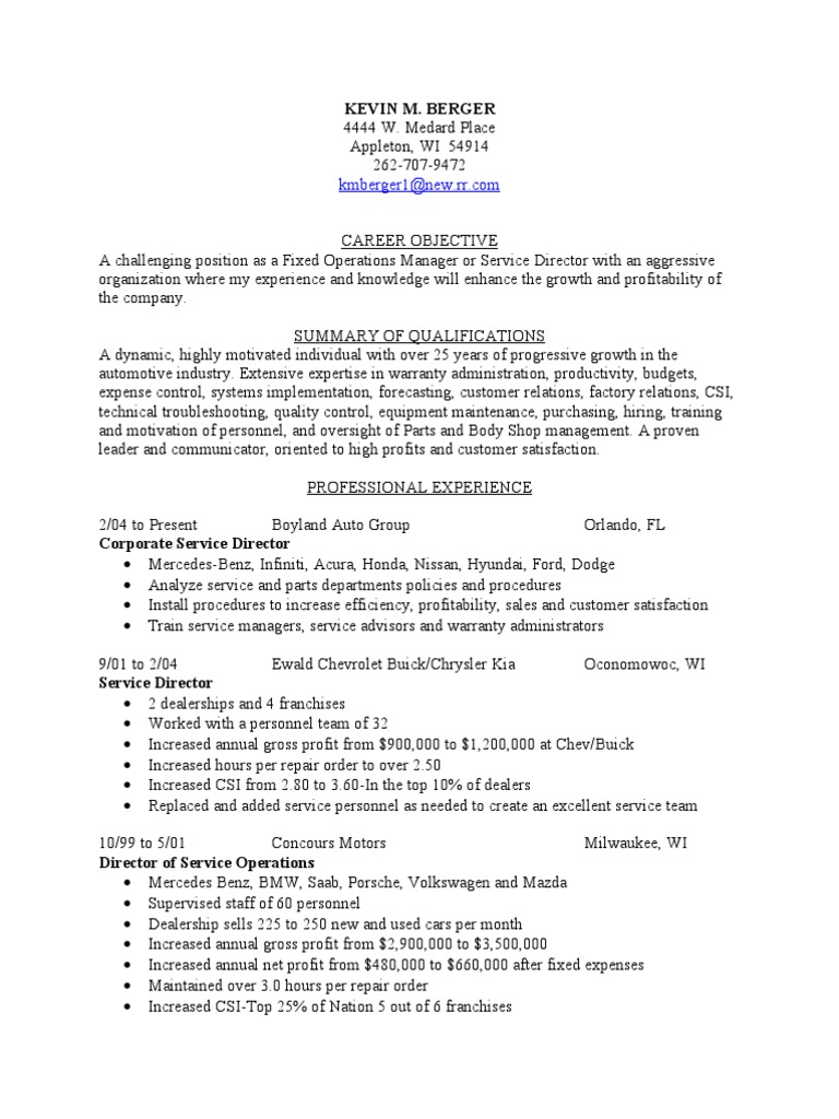 Resume of Kmberger1 | PDF | Chrysler | Car Dealership
