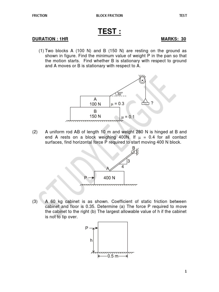 Friction T2 Test | PDF | Friction | Force