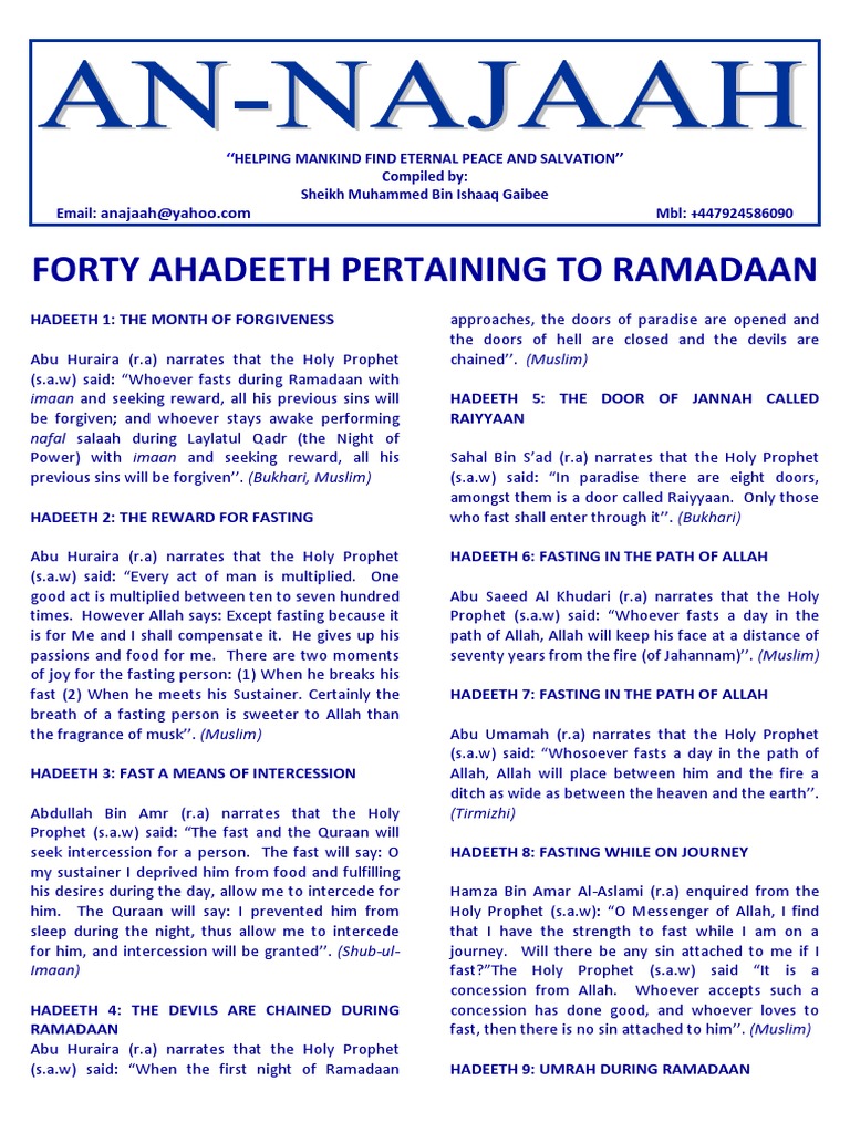 40 Hadeeth Ramadaan | PDF | Hadith | Ramadan