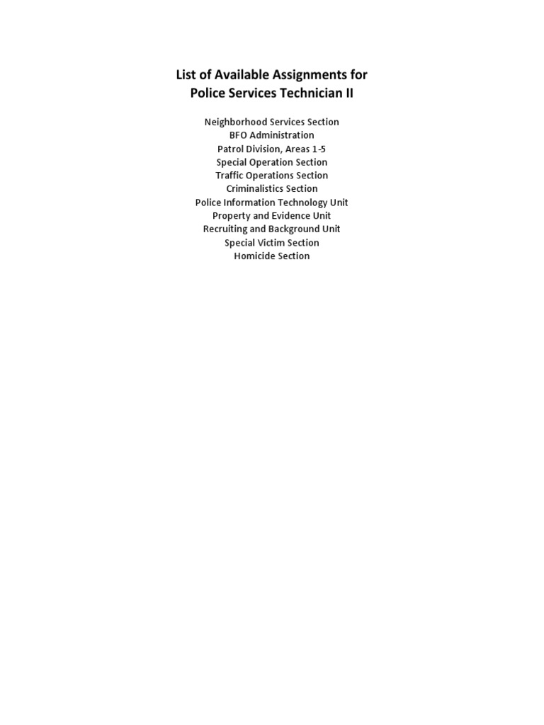Police Services Technician II Assignments | PDF