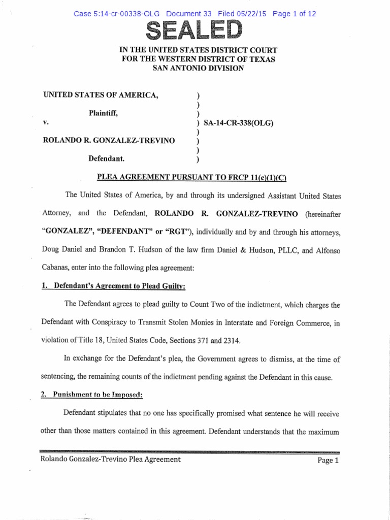 Rolando Gonzalez Plea Agreement | PDF