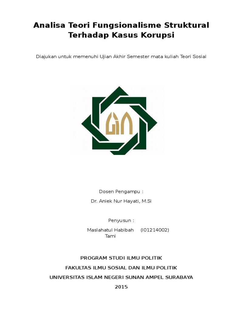 Analisa Teori Fungsionalisme Struktural Terhadap Kasus Korupsi | PDF