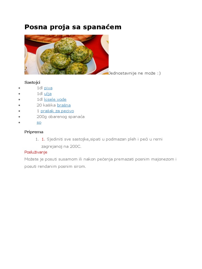 Posna Proja Sa Spanaćem | PDF