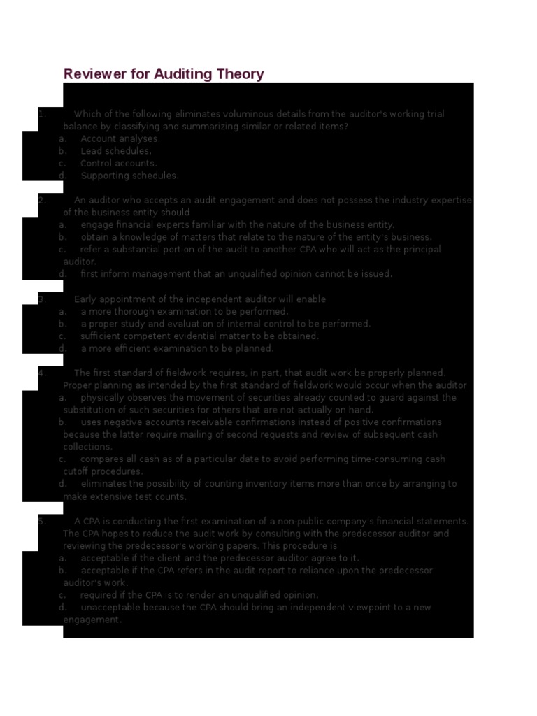 Reviewer for Auditing Theory.docx | Audit | Financial Audit
