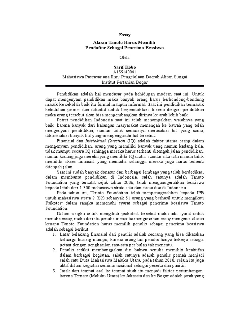 Contoh Essay Beasiswa | PDF