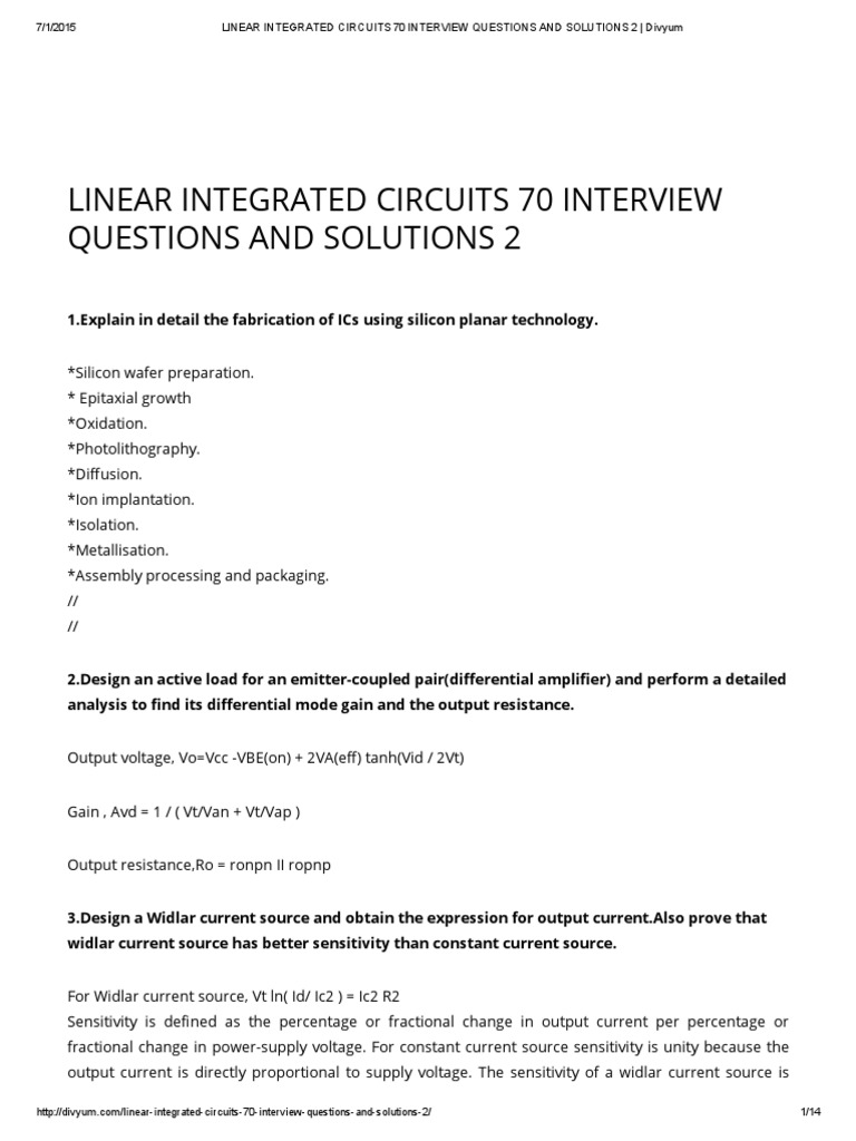 Linear Integrated Circuits 70 Interview Questions and Solutions 2 ...