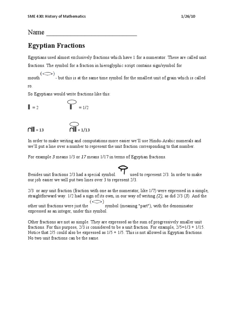 Egyptian Fractions Explained | PDF | Fraction (Mathematics) | Odds