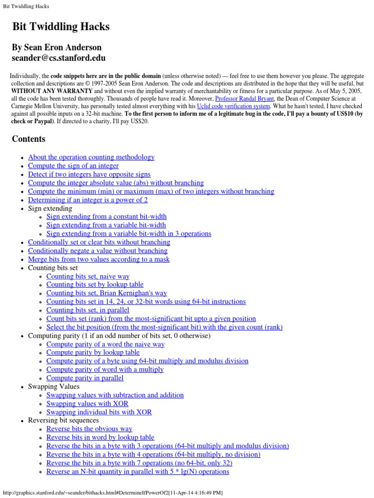 Bit Twiddling Hacks | PDF | Integer (Computer Science) | 64 Bit Computing