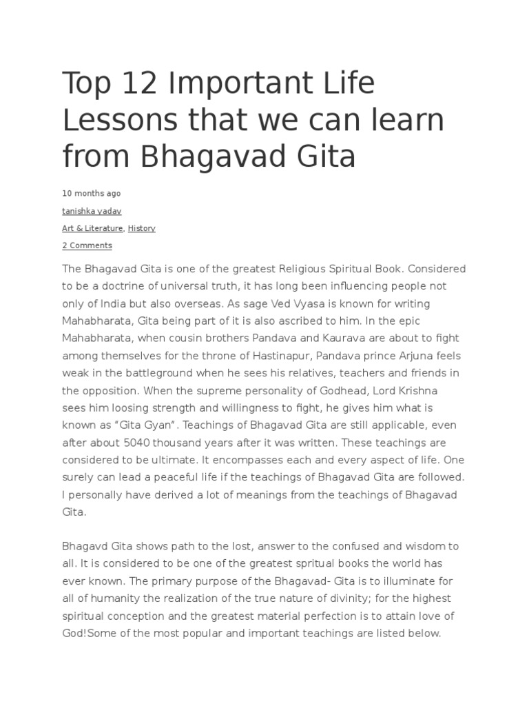 Top 12 Important Life Lessons That We Can Learn From Bhagavad Gita ...