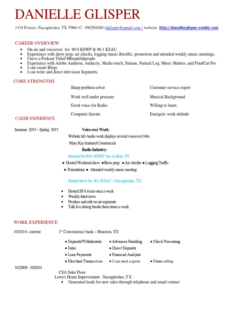 Danielle Glisper Radio Resume | PDF