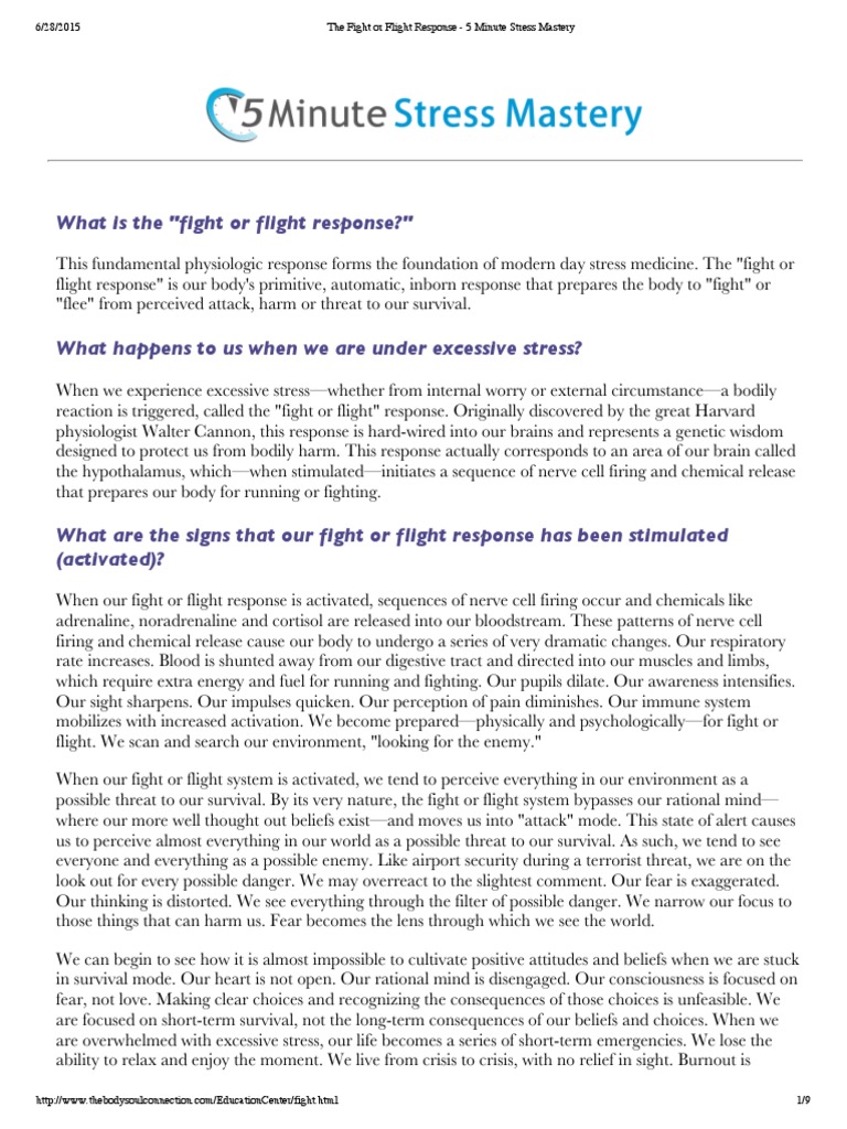 The Fight or Flight Response - 5 Minute Stress Mastery | PDF ...
