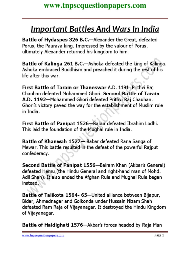 Key Battles in Indian History | PDF | South Asia | Unrest