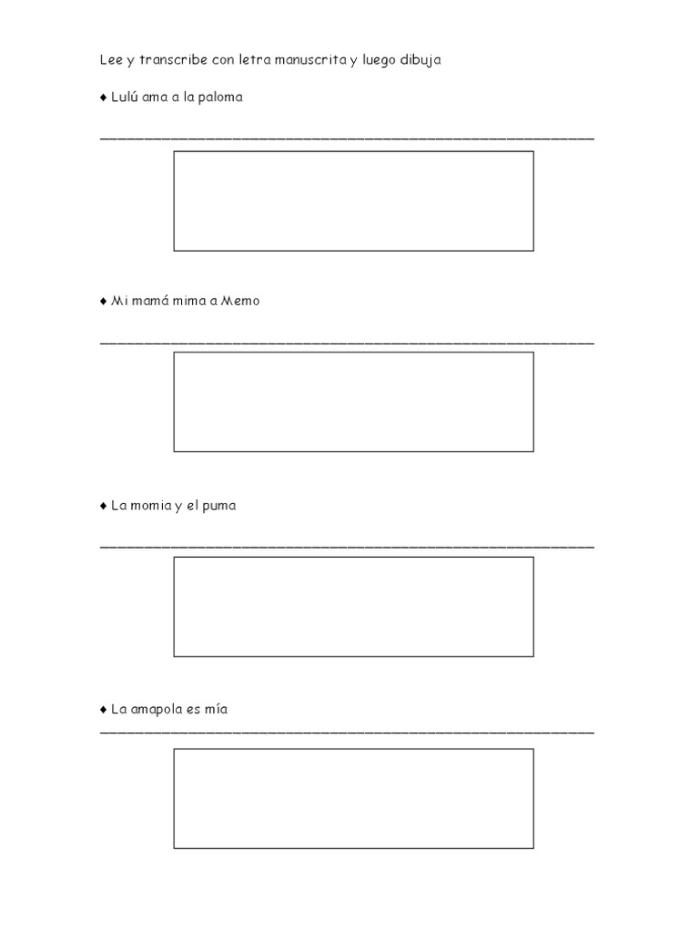 Lee y Transcribe Con Letra Manuscrita y Luego Dibuja | PDF